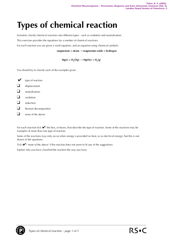 Types of chemical reactions – Science-Education-Research
