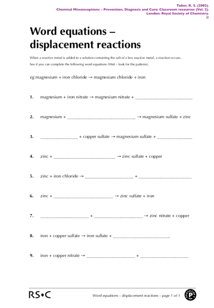 Completing word equations – Science-Education-Research